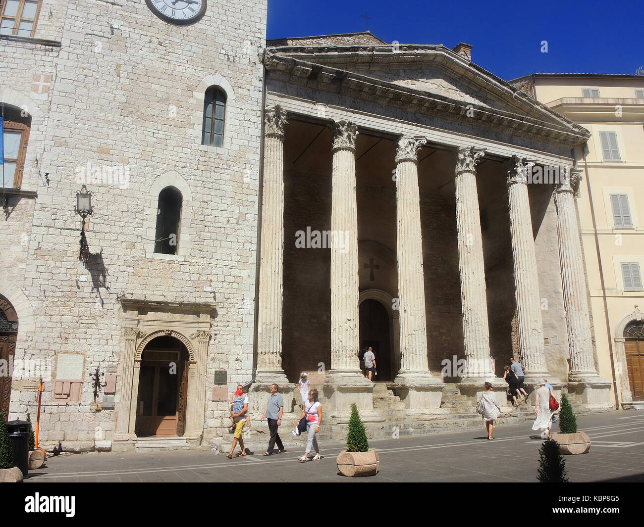 Assisi, Italy, a Unesco world heritage. The Temple of Minerva located ...