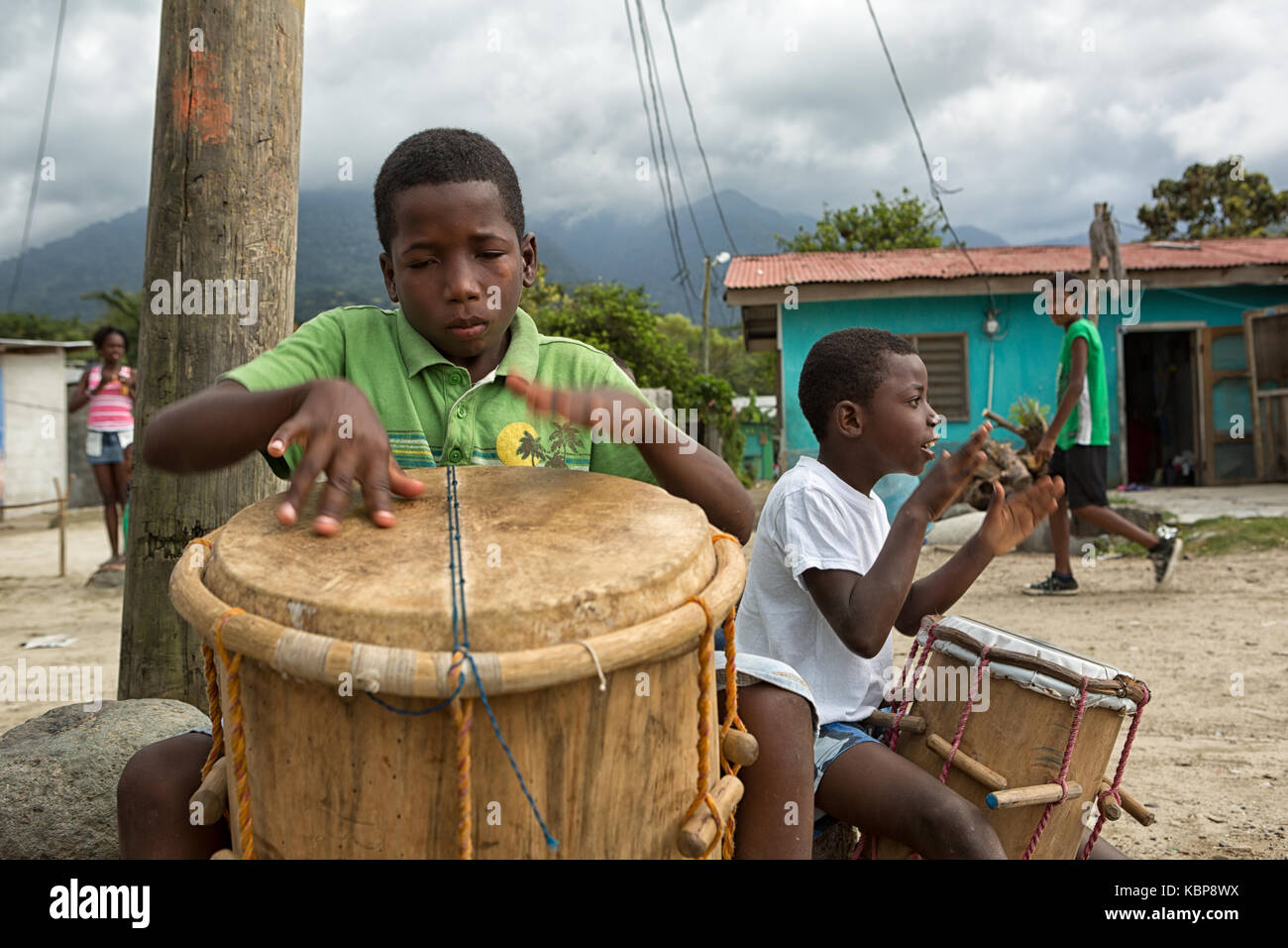 March 8, 2015 Sambo Creek, Honduras: young garifuna boys playing ...