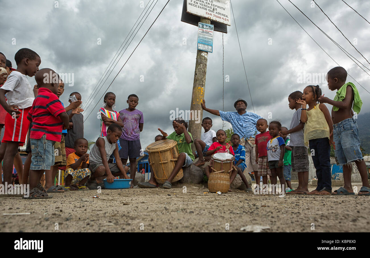 March 8, 2015 Sambo Creek, Honduras: young garifuna boys playing ...