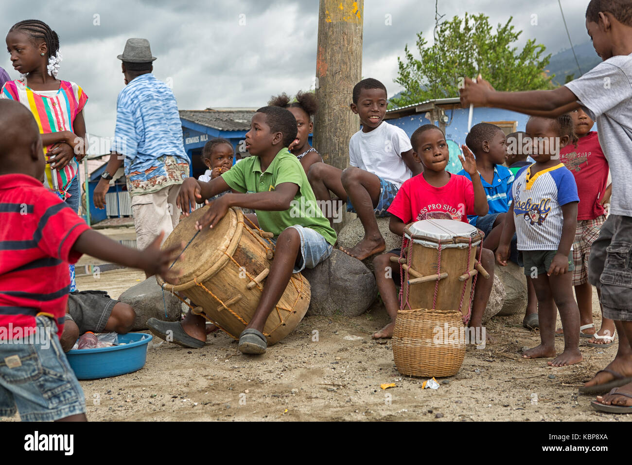 March 8, 2015 Sambo Creek, Honduras: young garifuna boys playing ...