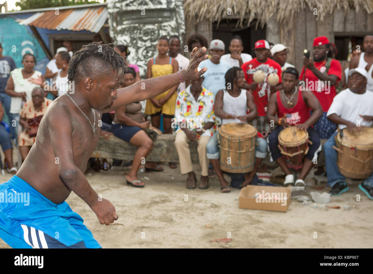 March 8, 2015 Sambo Creek, Honduras: young garifuna man dancing on the ...