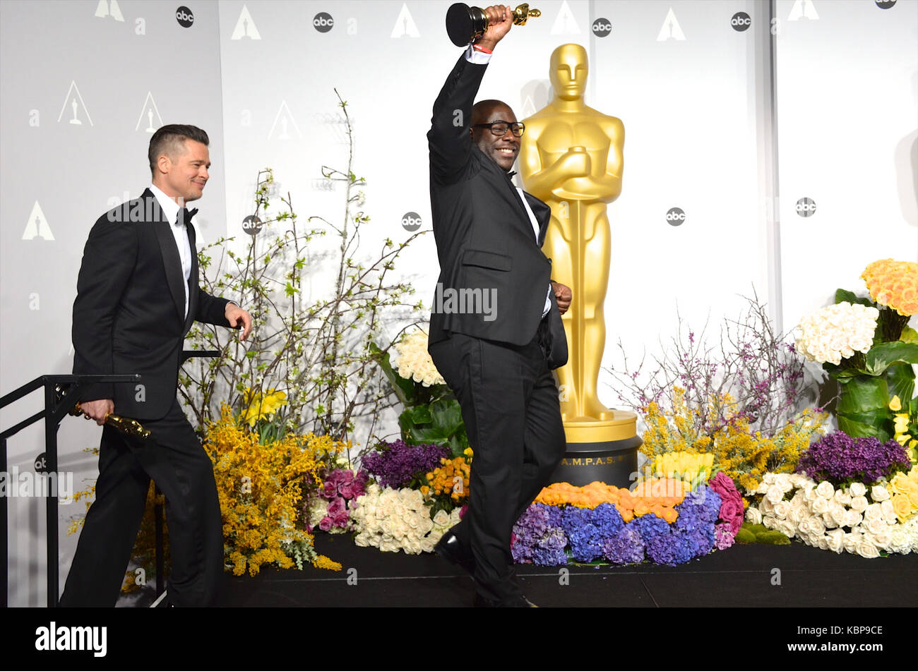 poses in the press room during the 86th Annual Academy Awards at Loews ...