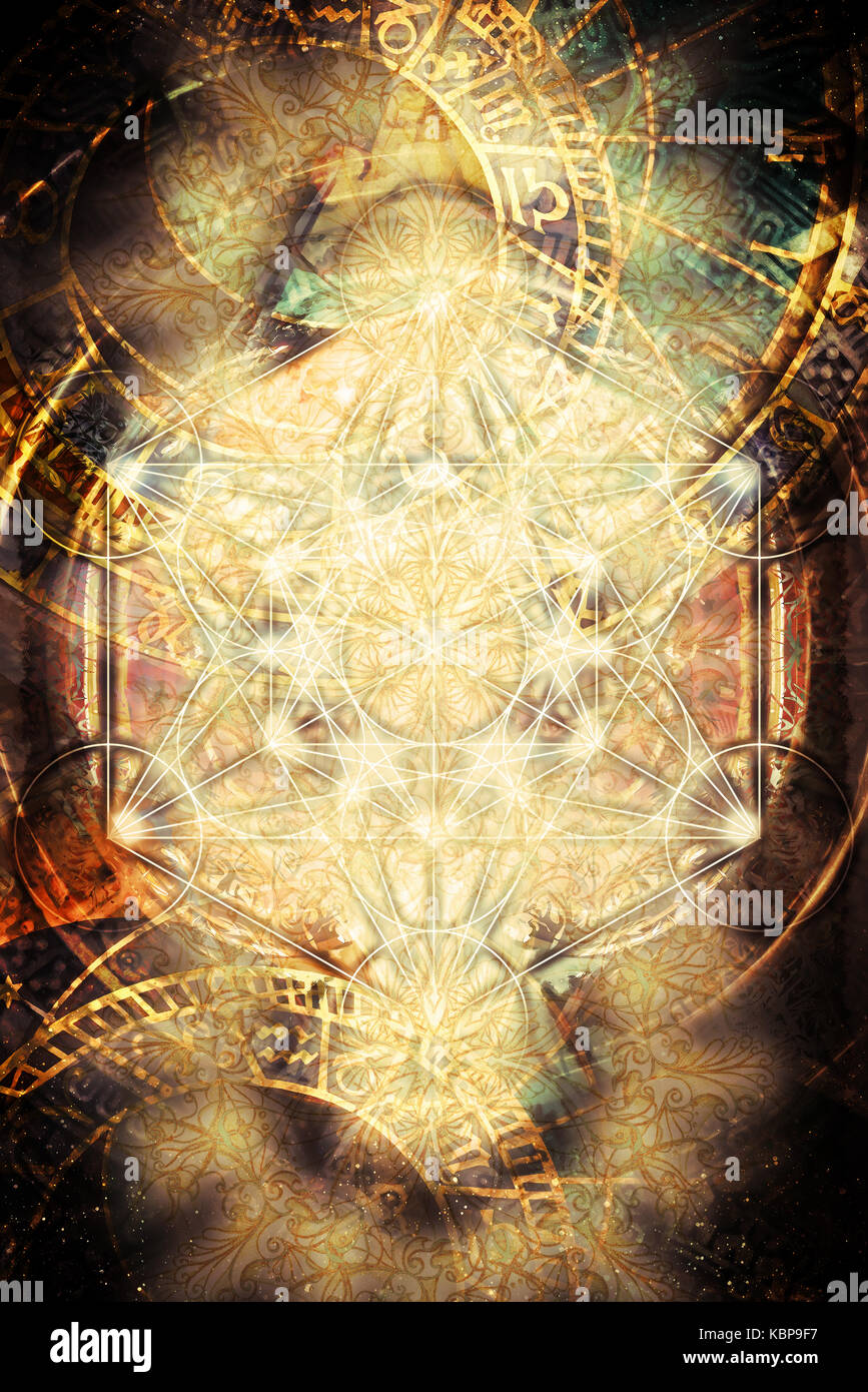 Light merkaba and zodiac and abstract background. Sacred geometry Stock ...