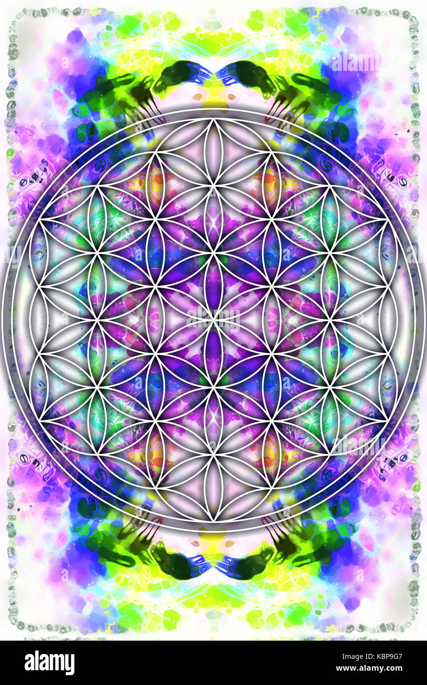 Flower of life on abstract color background Stock Photo - Alamy