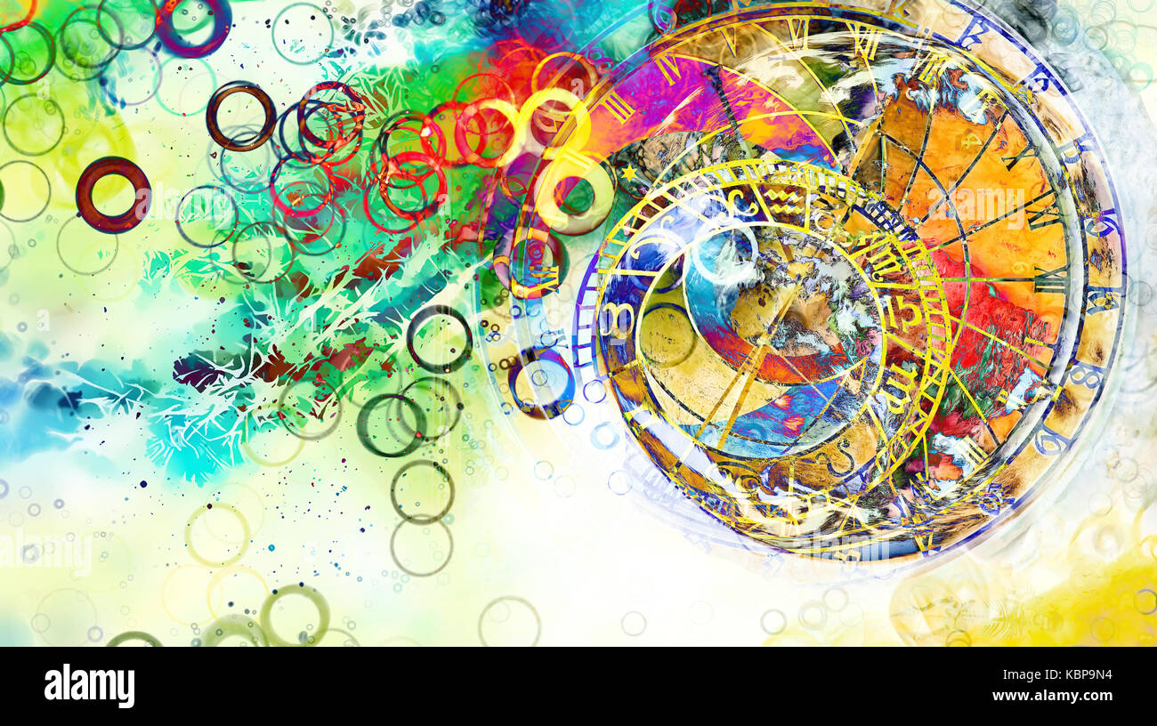 astrological symbol Zodiac. Abstract color background. Computer collage ...