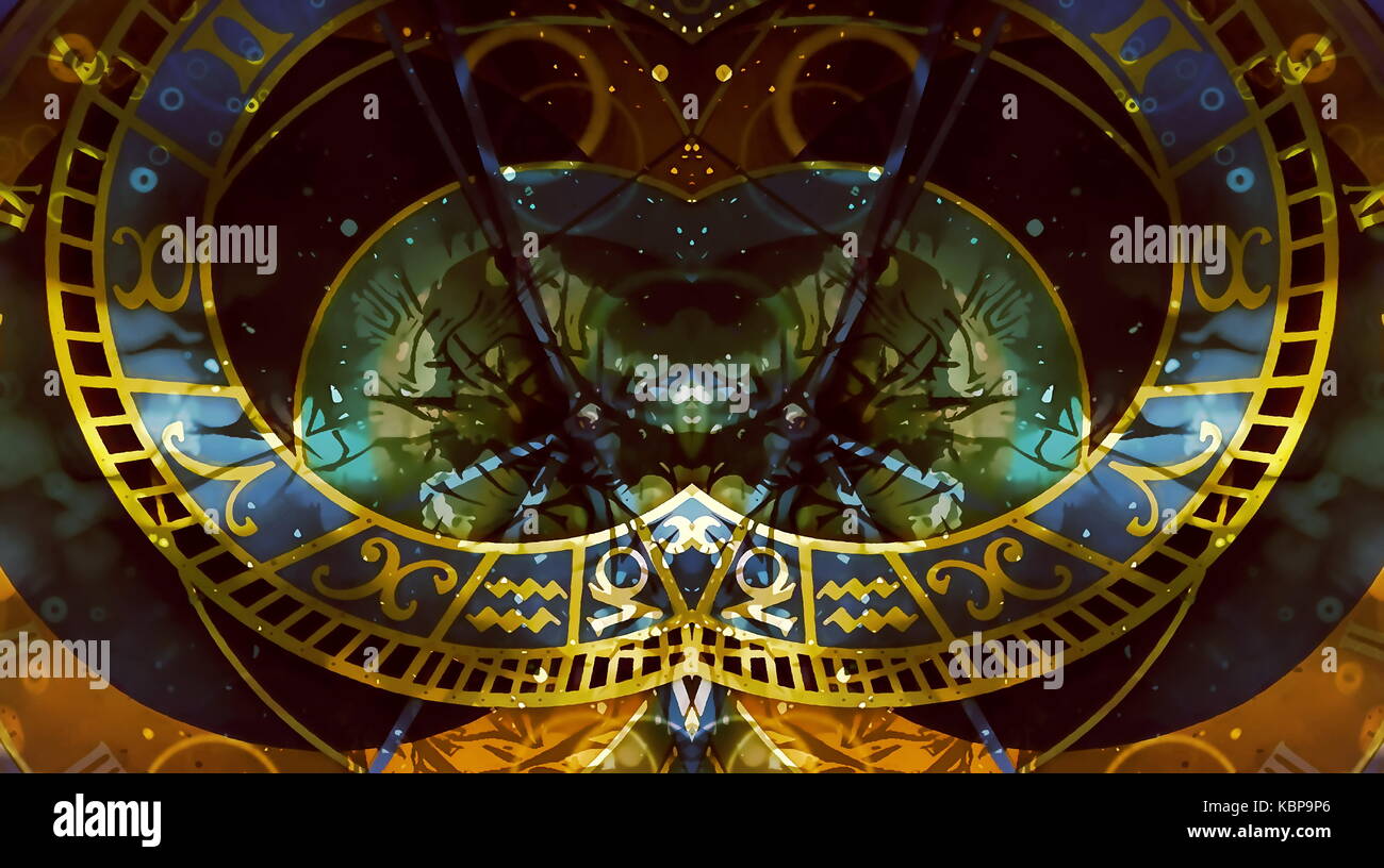 astrological symbol Zodiac. Abstract color background. Computer collage ...