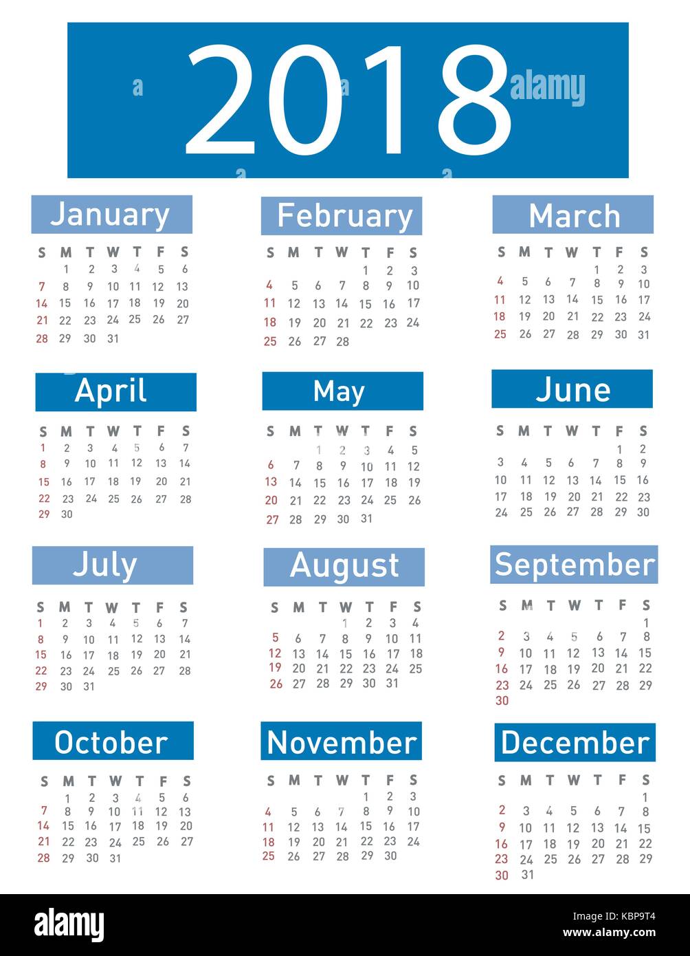 Calendar for 2018 vector illustration Stock Vector Image & Art - Alamy