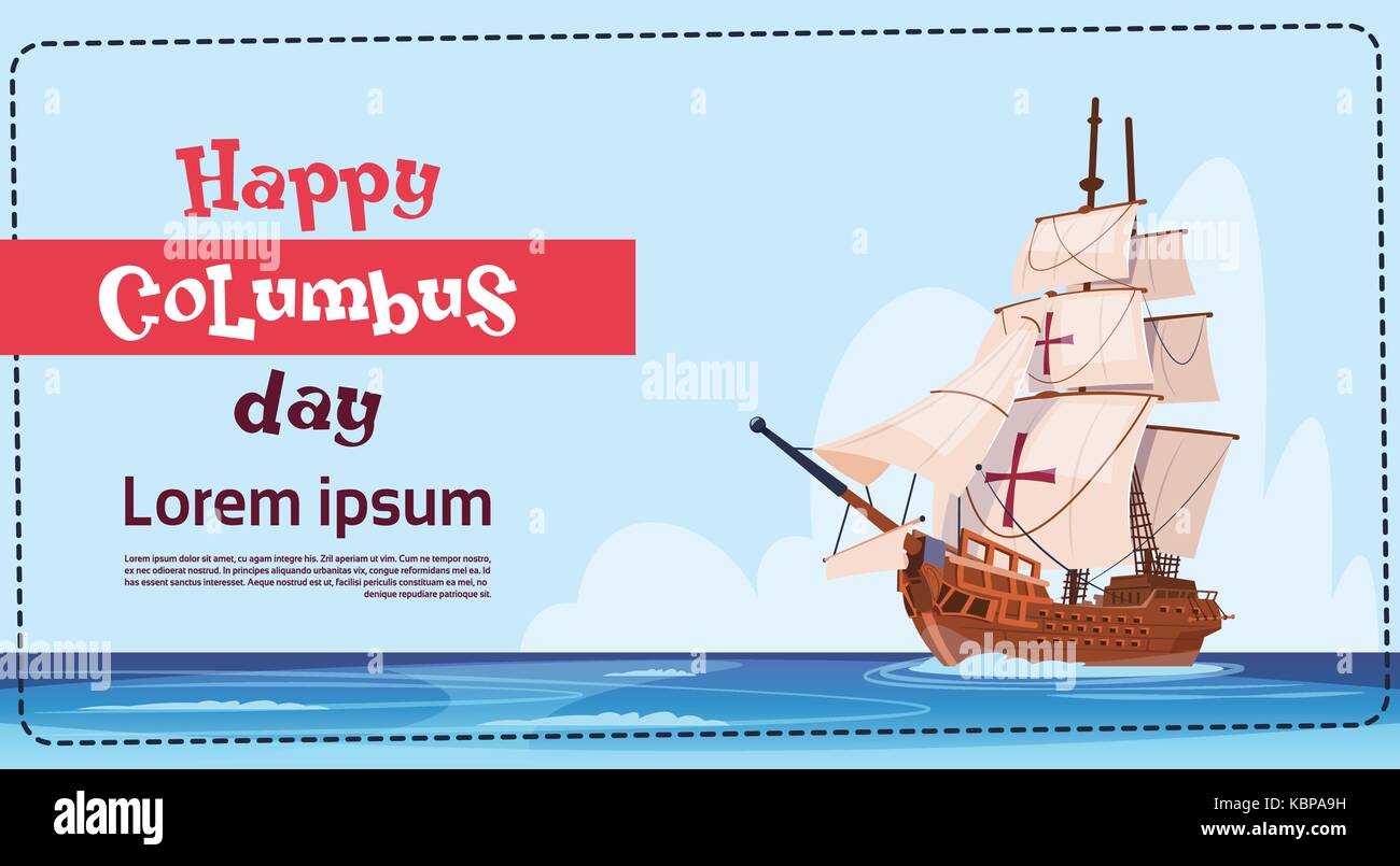 Happy Columbus Day Ship In Ocean On Holiday Poster Greeting Card Stock ...