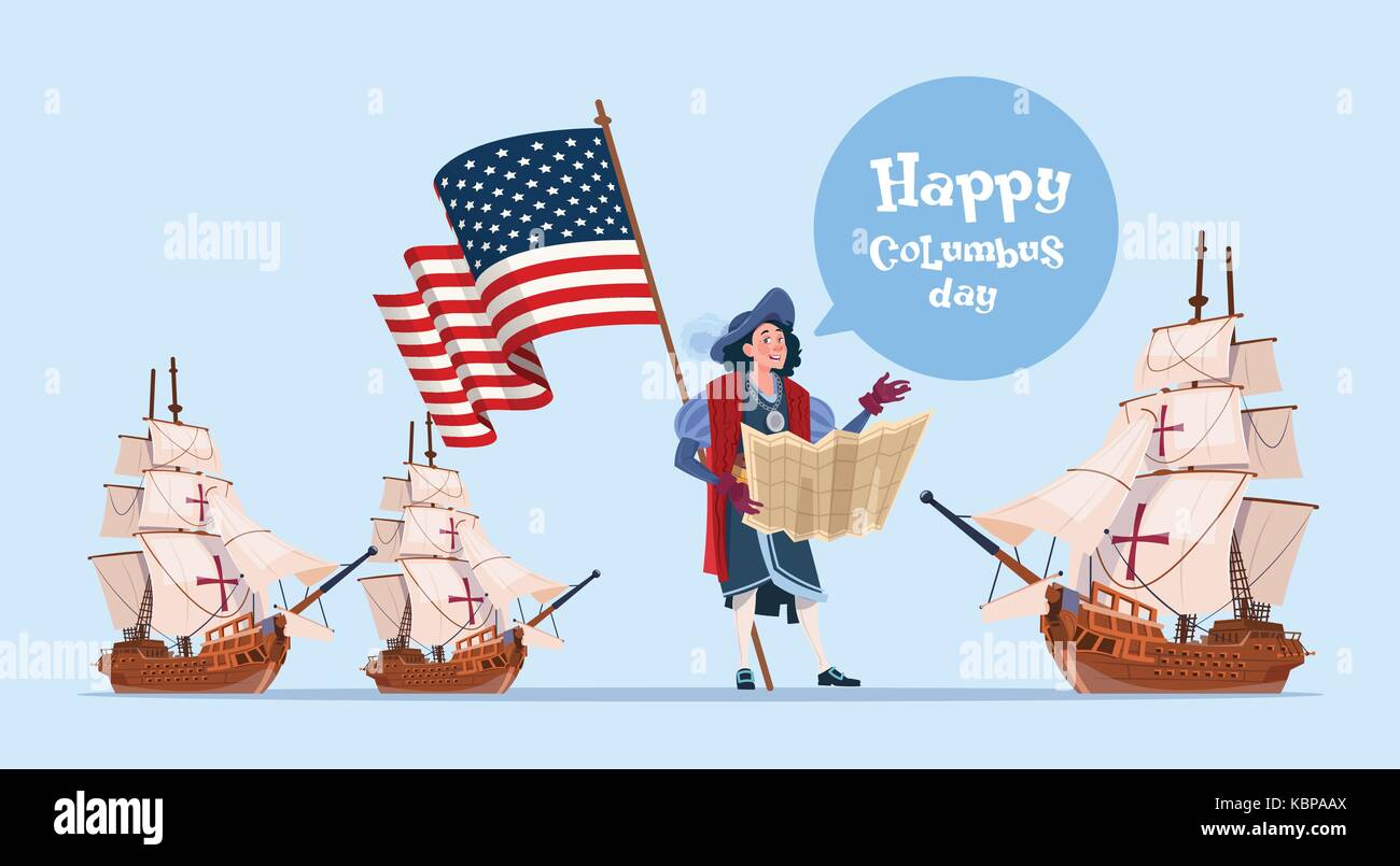Happy Columbus Day Ship America Discovery Holiday Poster Greeting Card ...