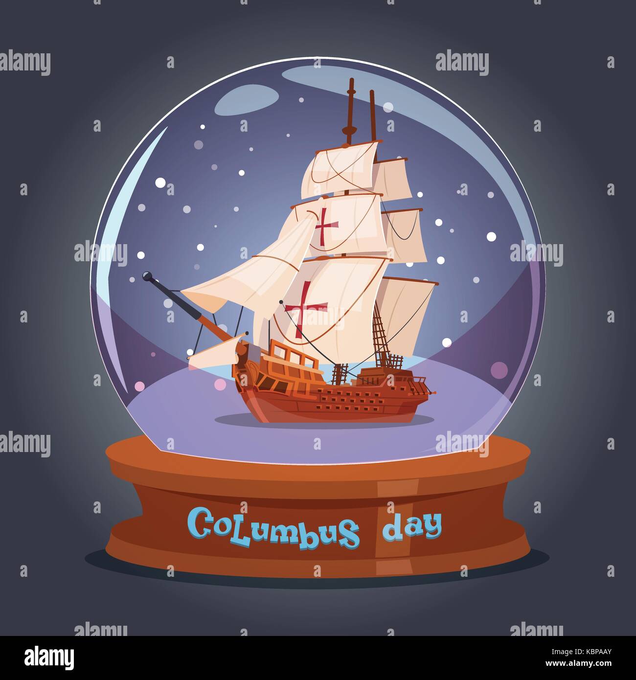 Happy Columbus Day Ship In Glass Ball Holiday Poster Greeting Card ...
