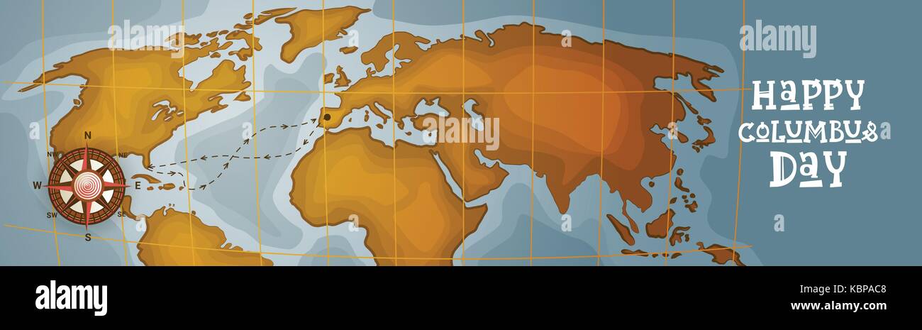 Happy Columbus Day America Discover Holiday Poster Greeting Card Retro ...