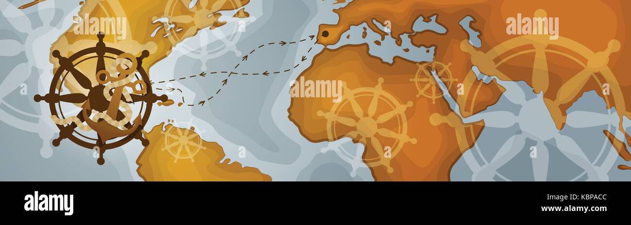World Map Horizontal Banner Retro Vintage Style Of Continents Stock ...