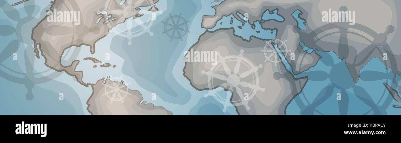 World Map Horizontal Banner Retro Vintage Style Of Continents Stock ...