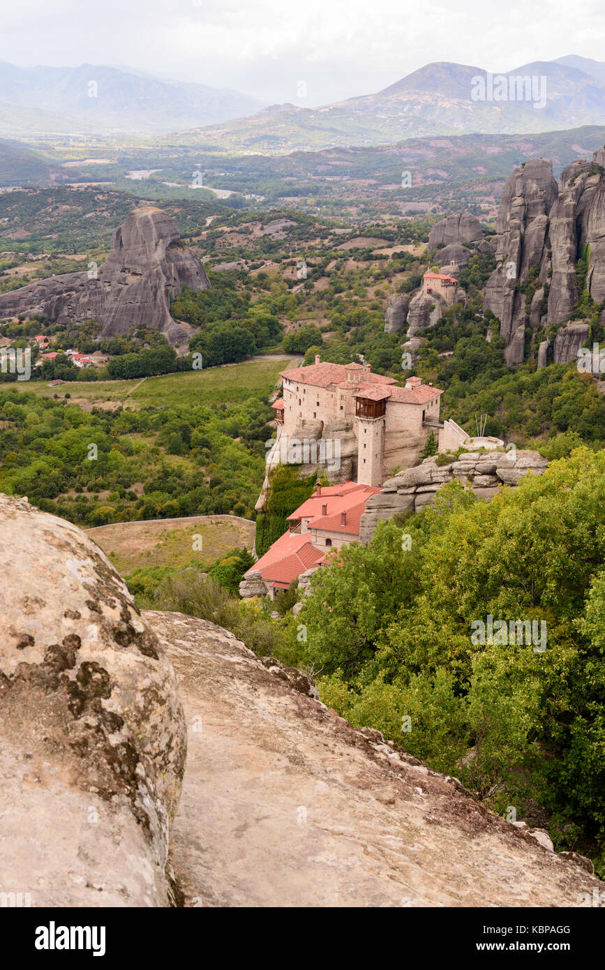 Rock formations and Monasteries of Meteora Thessaly Greece Stock Photo ...