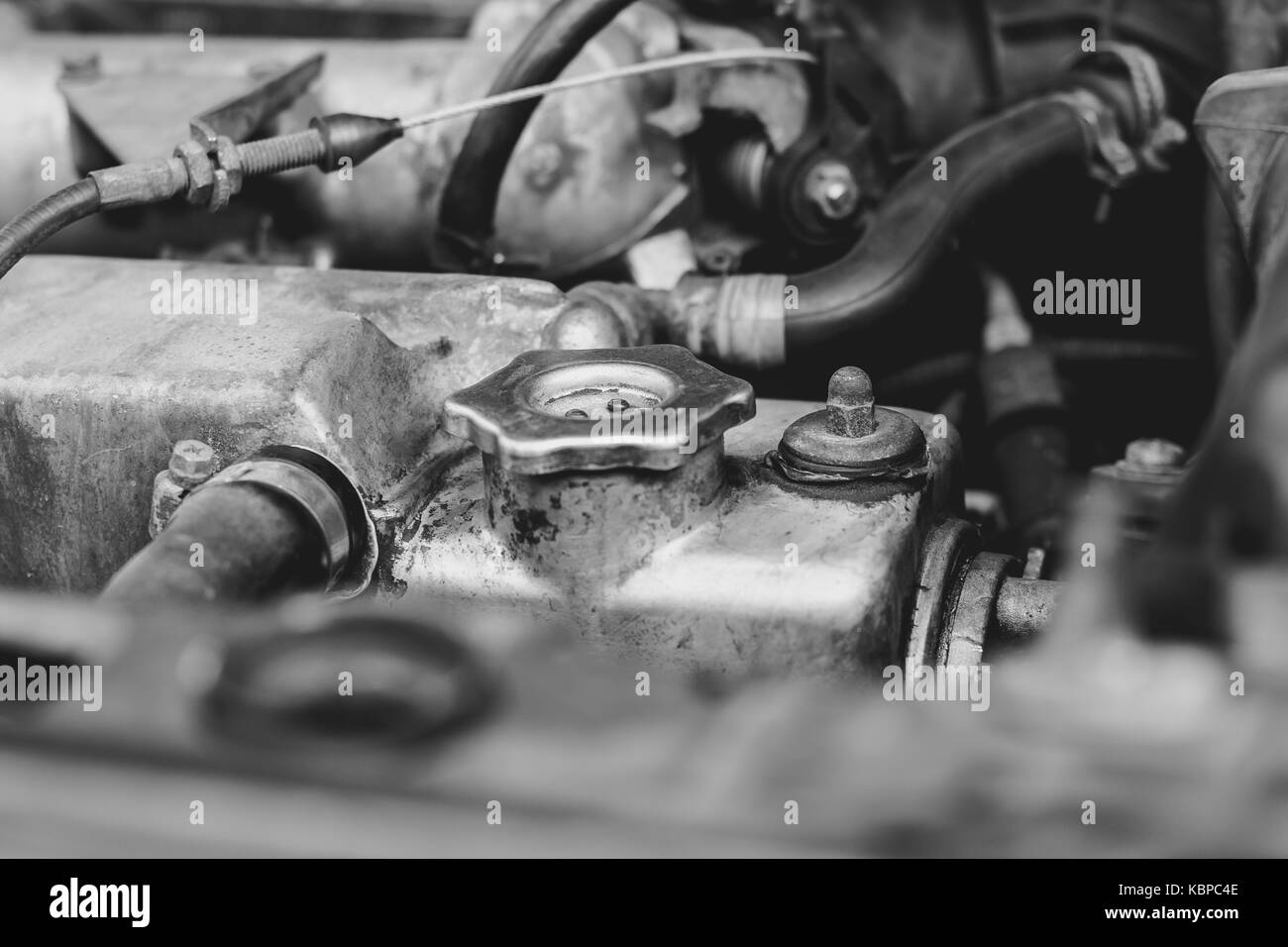 A close up shot of the engine of an old car Stock Photo - Alamy