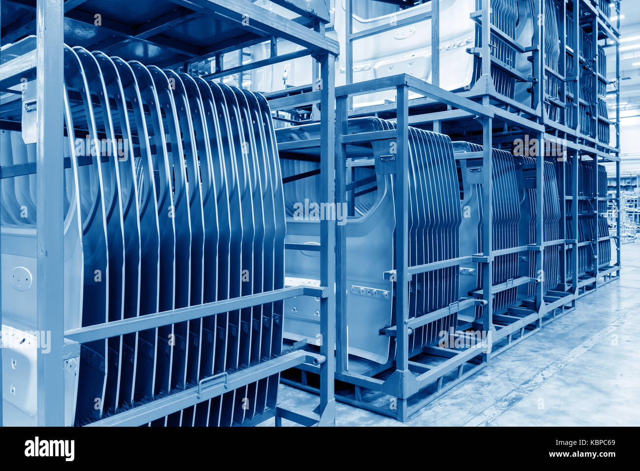 A car factory; neatly arranged exterior components of a car Stock Photo ...