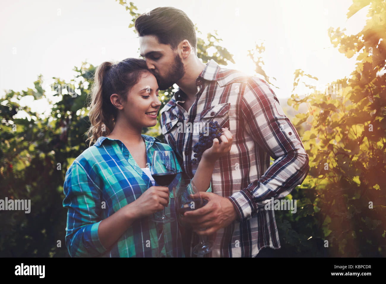 People tasting wine in vineyard Stock Photo - Alamy