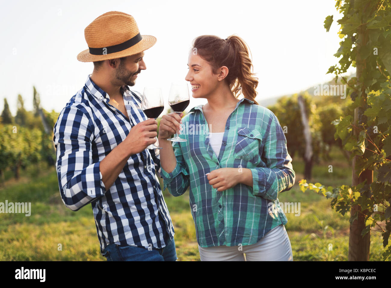 People sampling and tasting wines in vineyard Stock Photo - Alamy