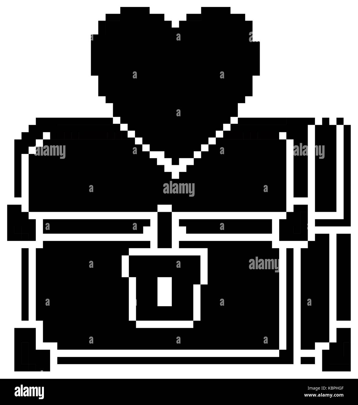 pixelated treasure chest with heart vector illustration design Stock ...