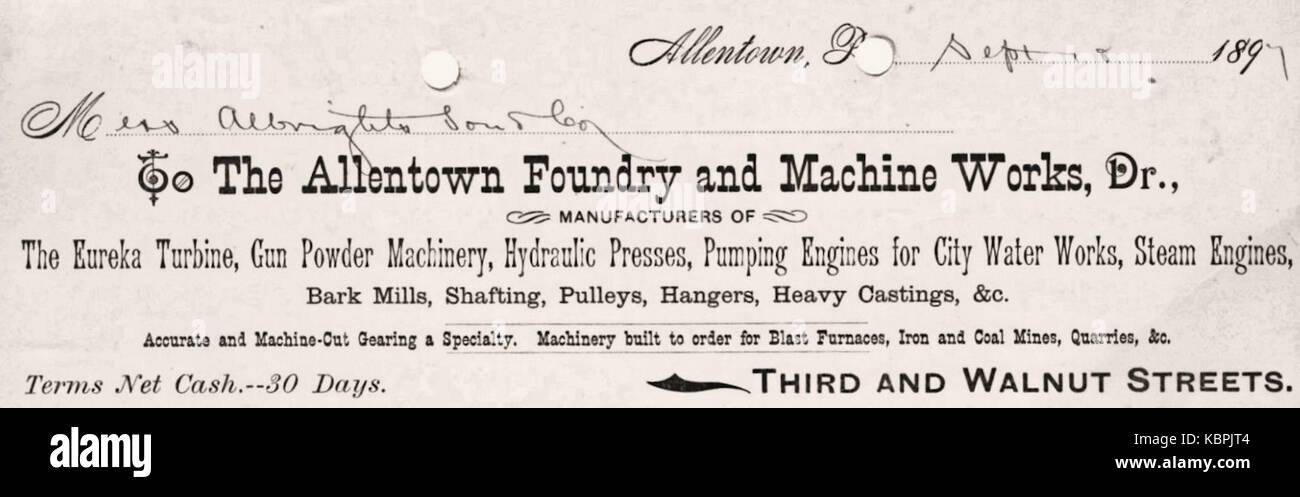 1897 Allentown Foundary and Machine Works Stationary Allentown PA Stock ...