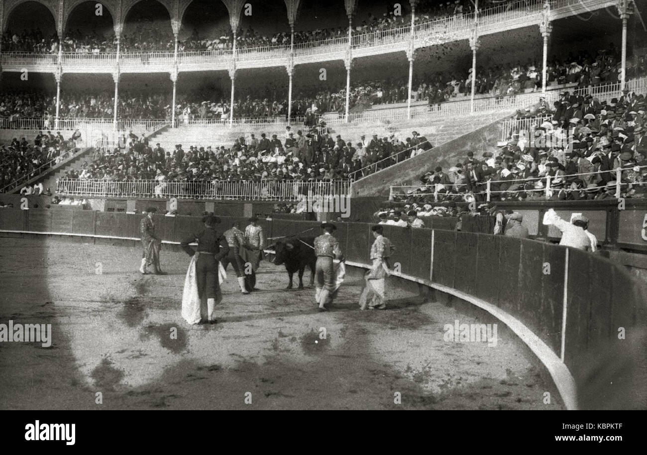 An image from a bullfighting event in a Spanish plaza, showcasing a ...