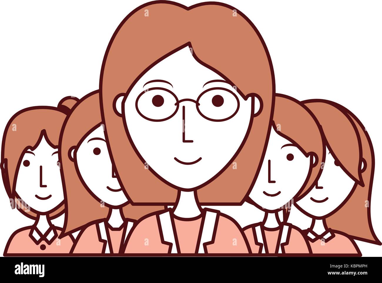 cartoon group of women icon over white background colorful design ...