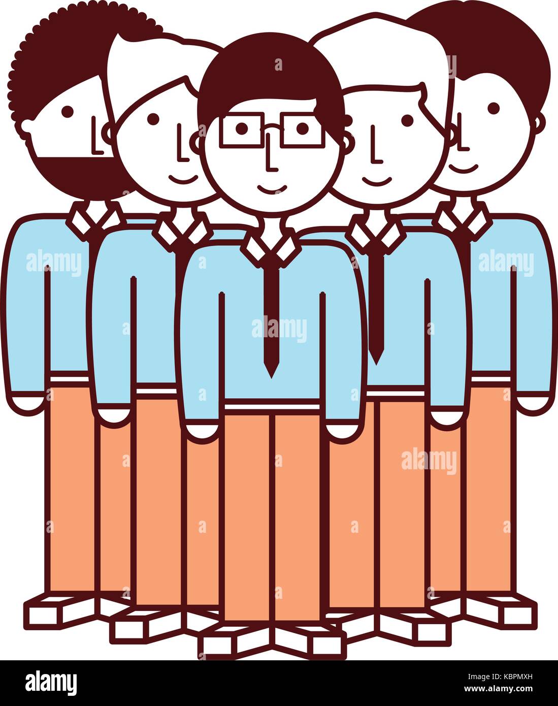cartoon group of men icon over white background colorful design vector ...