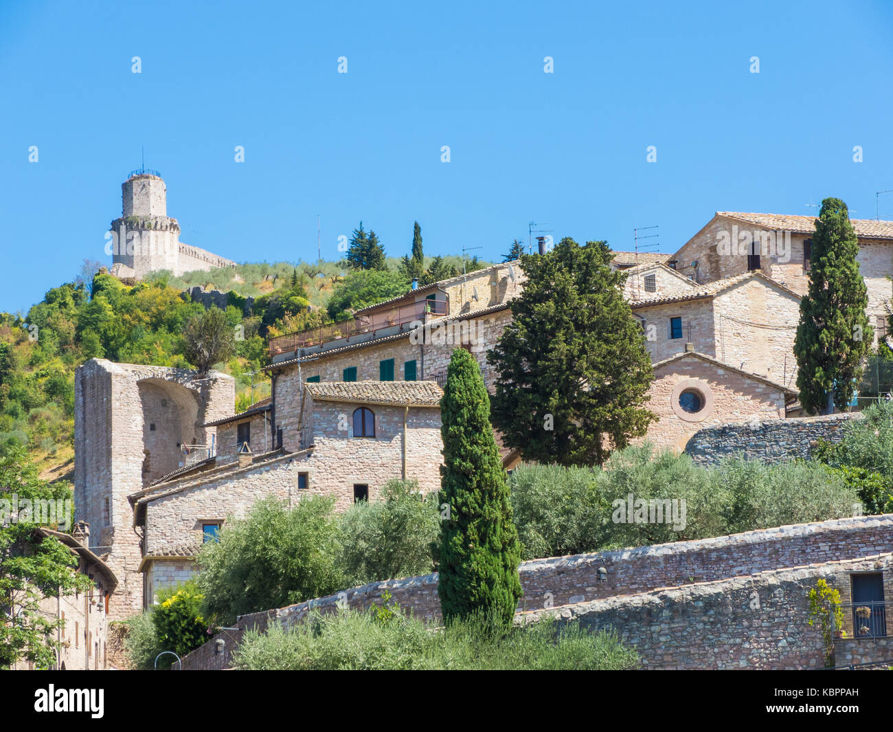 Assisi, Italy, a Unesco world heritage. Historical buildings in the old ...