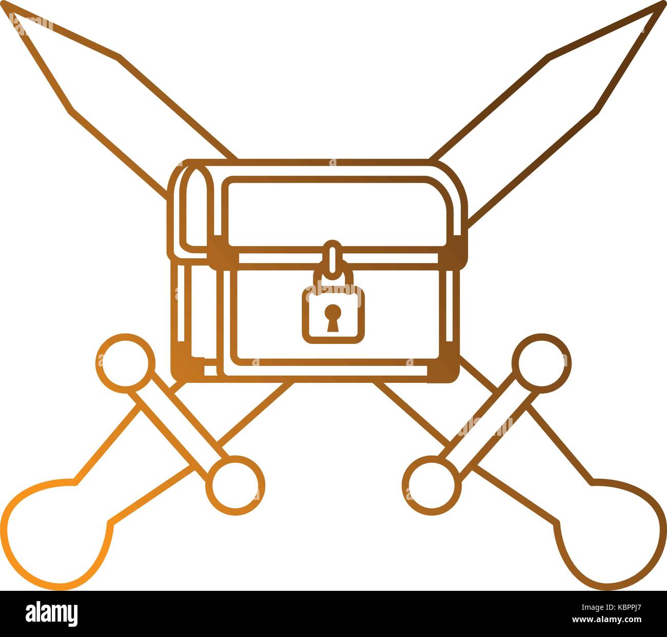 pixelated treasure chest with swords vector illustration design Stock ...