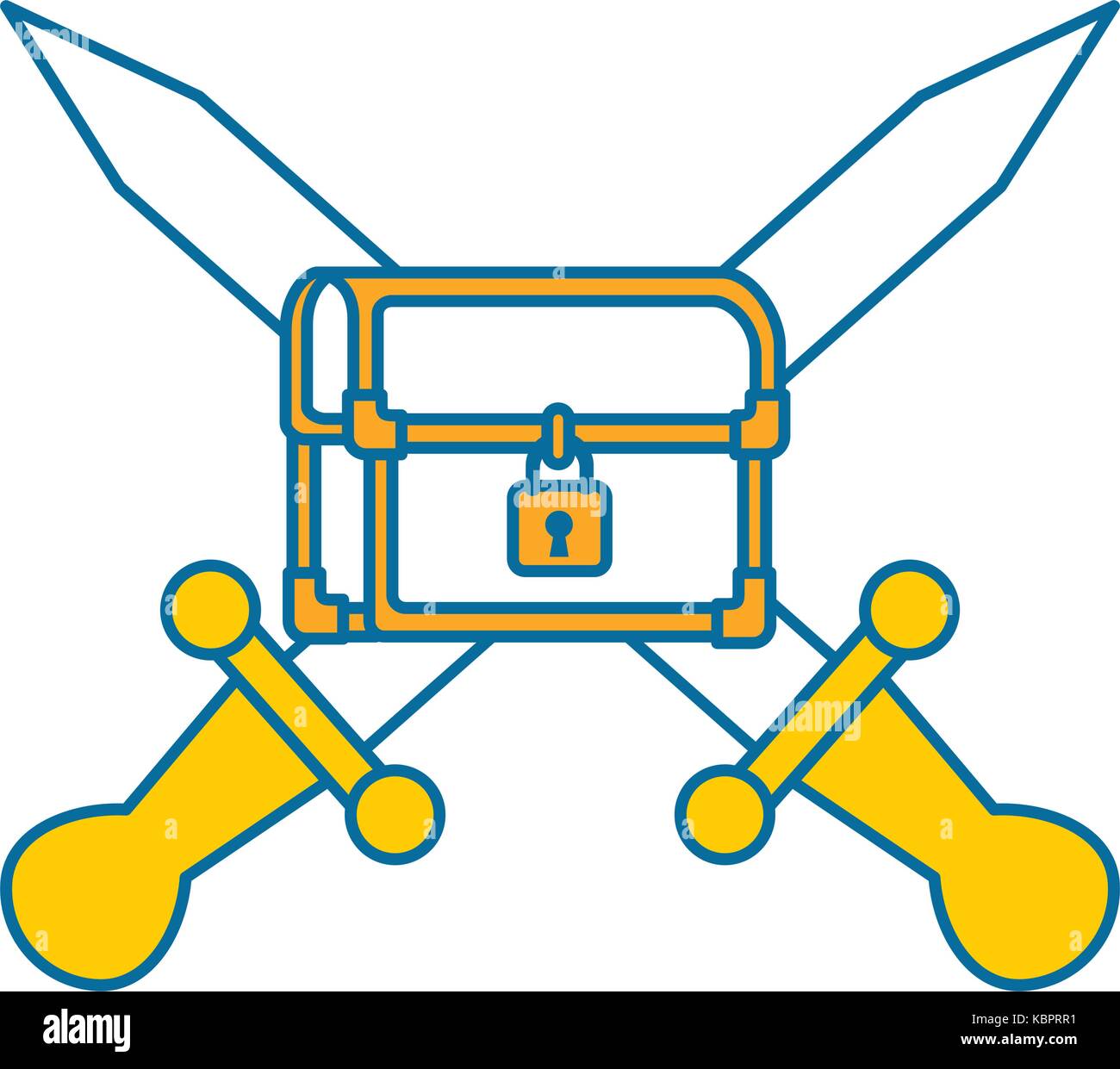 pixelated treasure chest with swords vector illustration design Stock ...