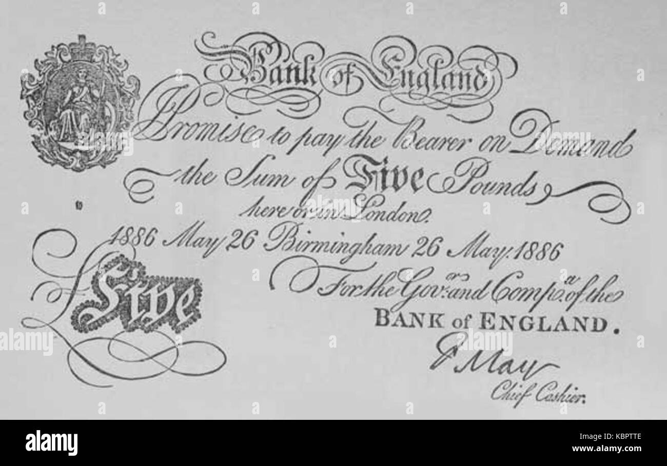 19th century counterfeit plate for a Bank of England five pound note ...