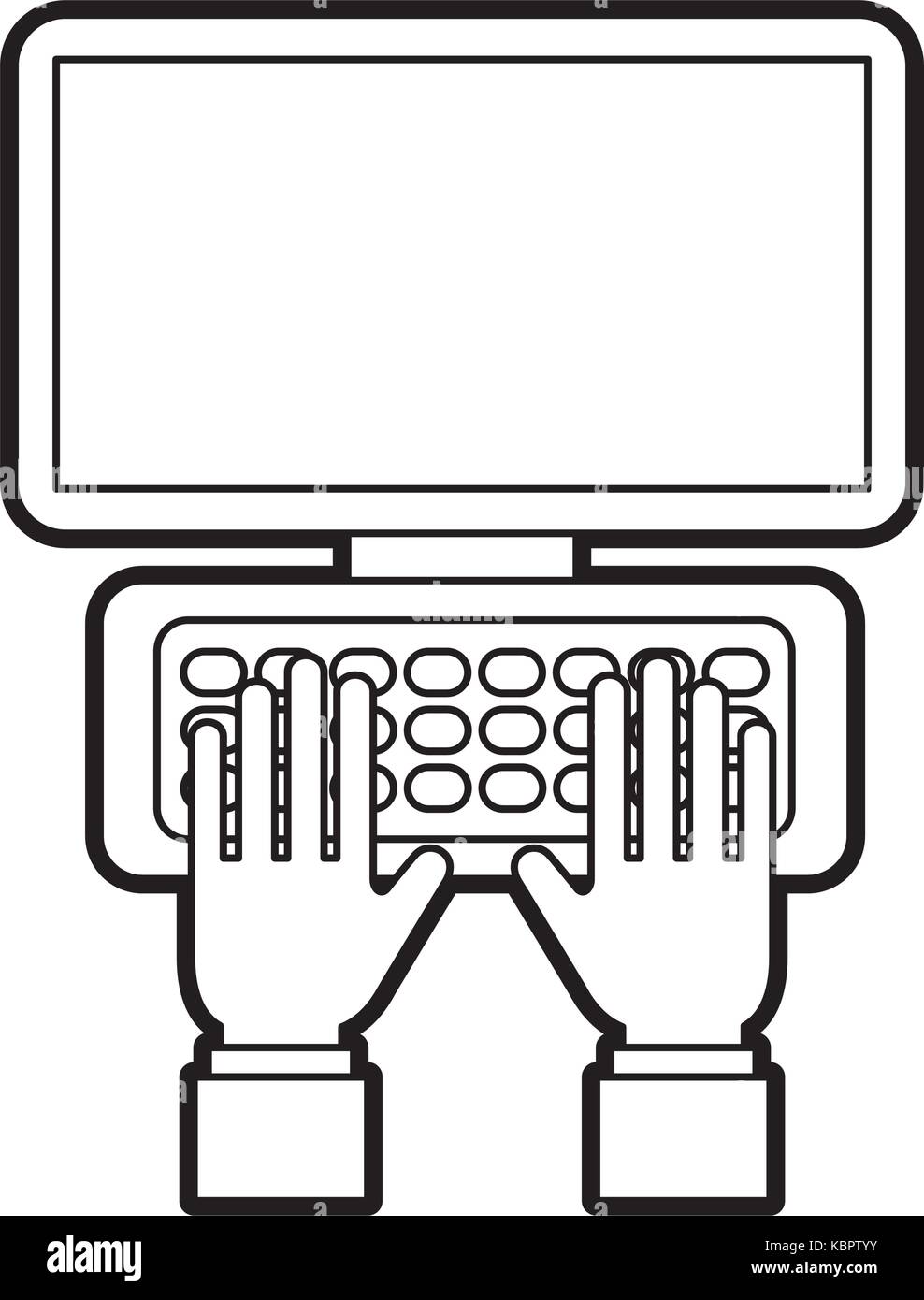 hand on laptop keyboard with blank screen monitor Stock Vector Image ...