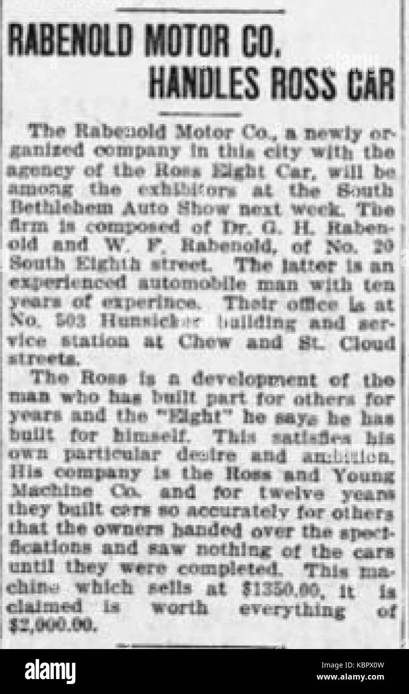 1916 Rabenold Motor Company 19 Feb MC Allentown PA Stock Photo - Alamy