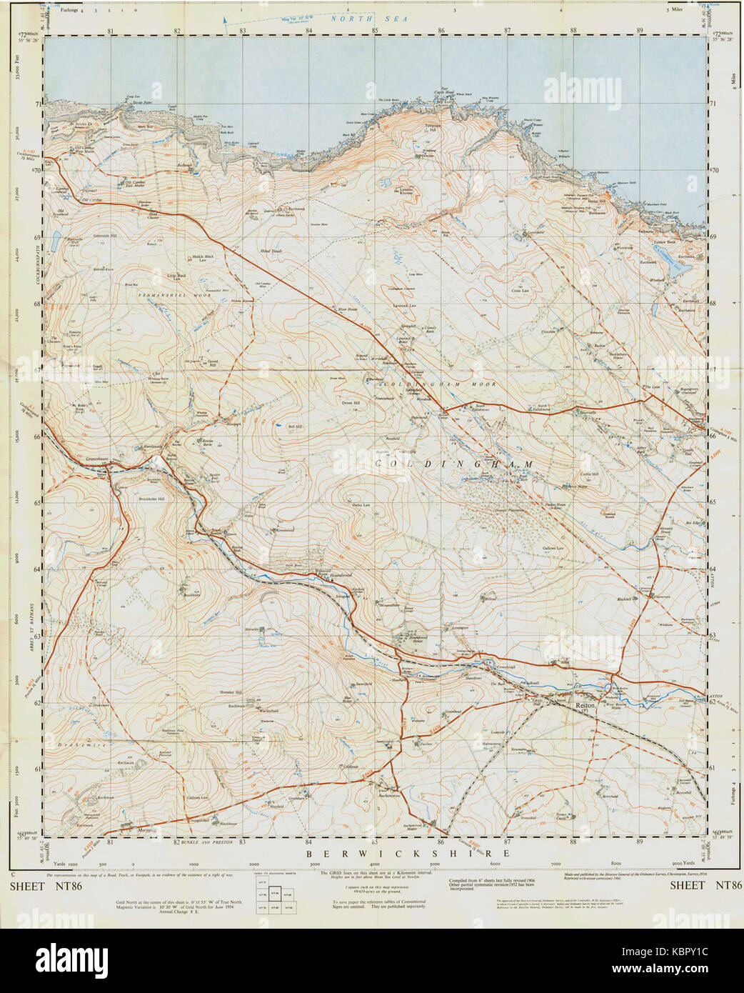 Ordnance Survey Sheet NT 86 Published 1954 Stock Photo - Alamy