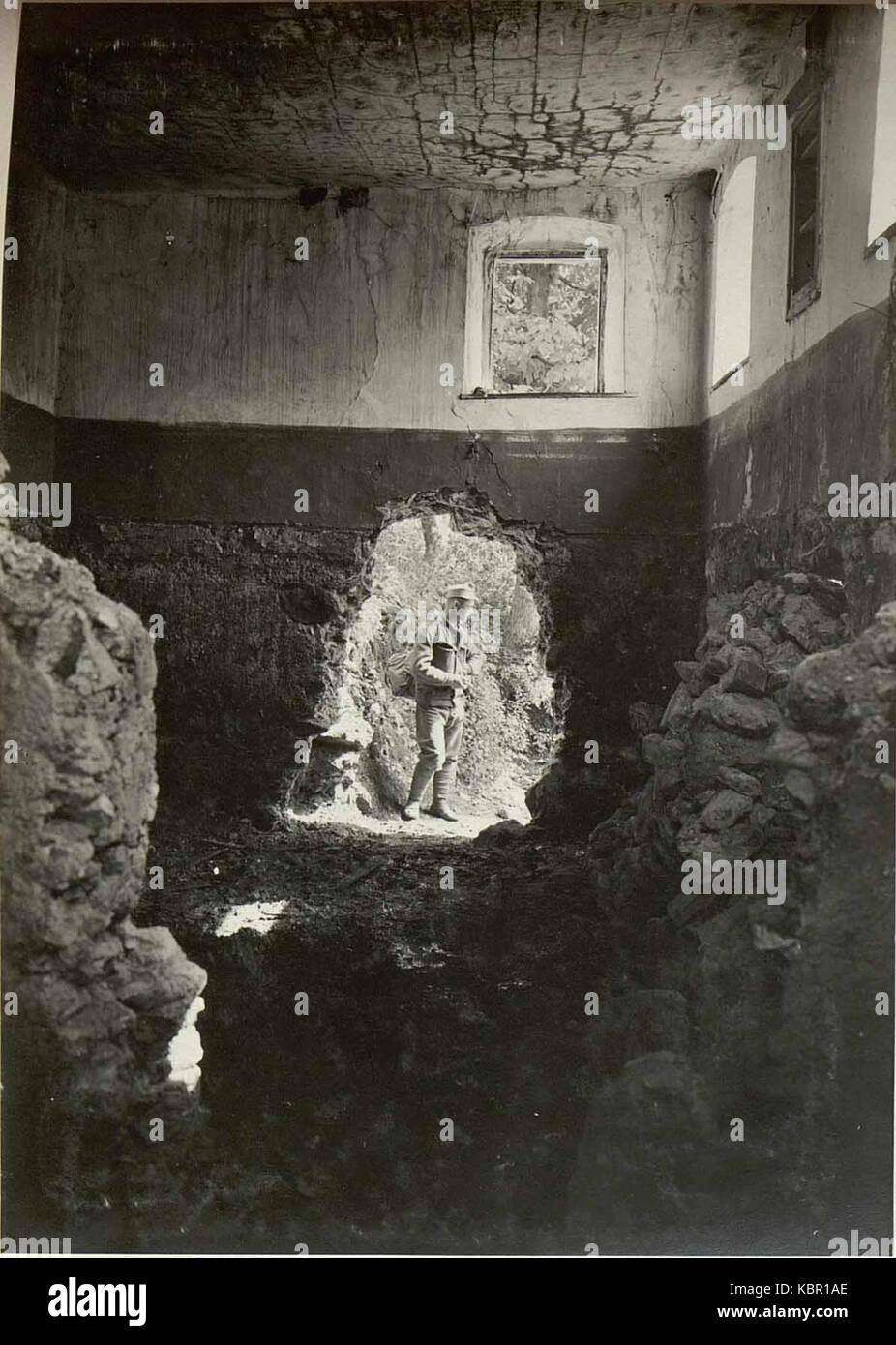 This image depicts a trench running through a house in Koritnica ...