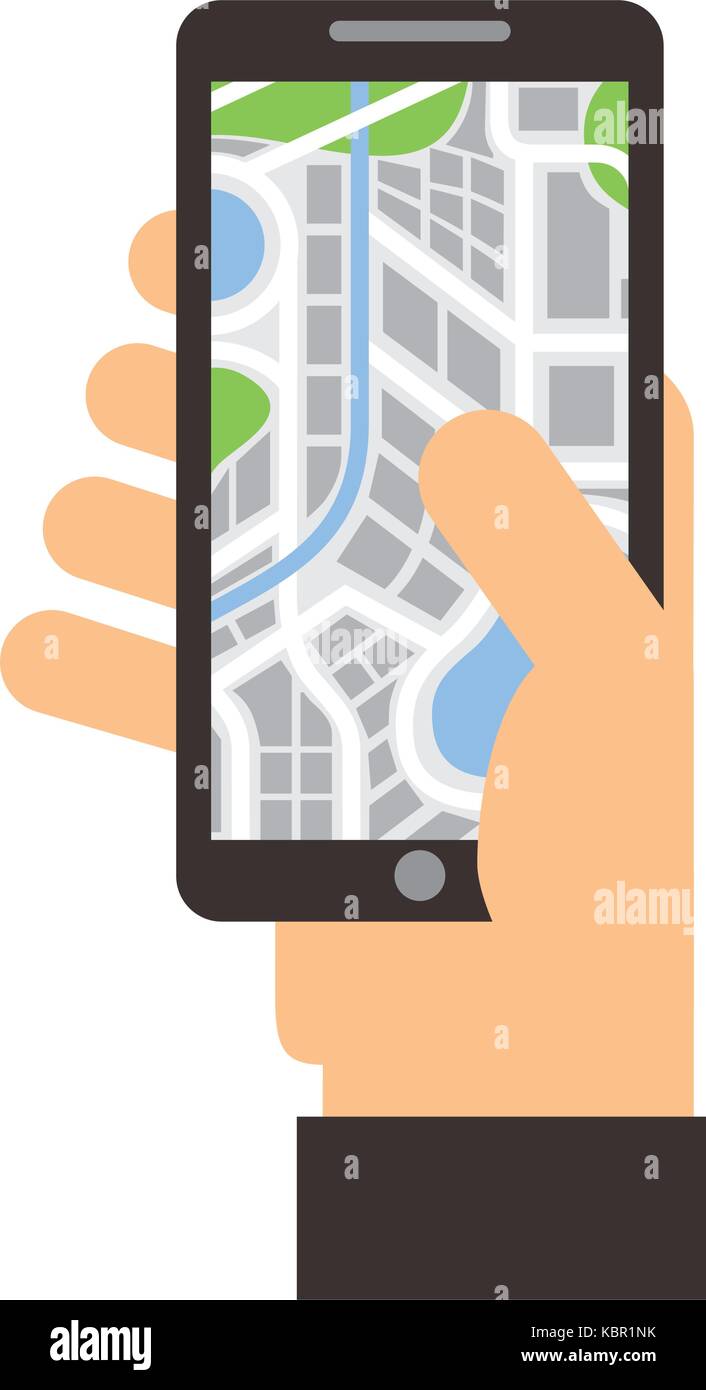 hand holding mobile phone with gps navigator screen Stock Vector Image ...