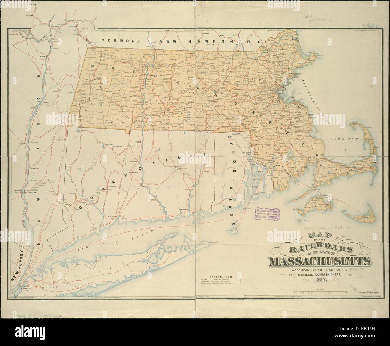 1887 Massachusetts railroads map Stock Photo - Alamy