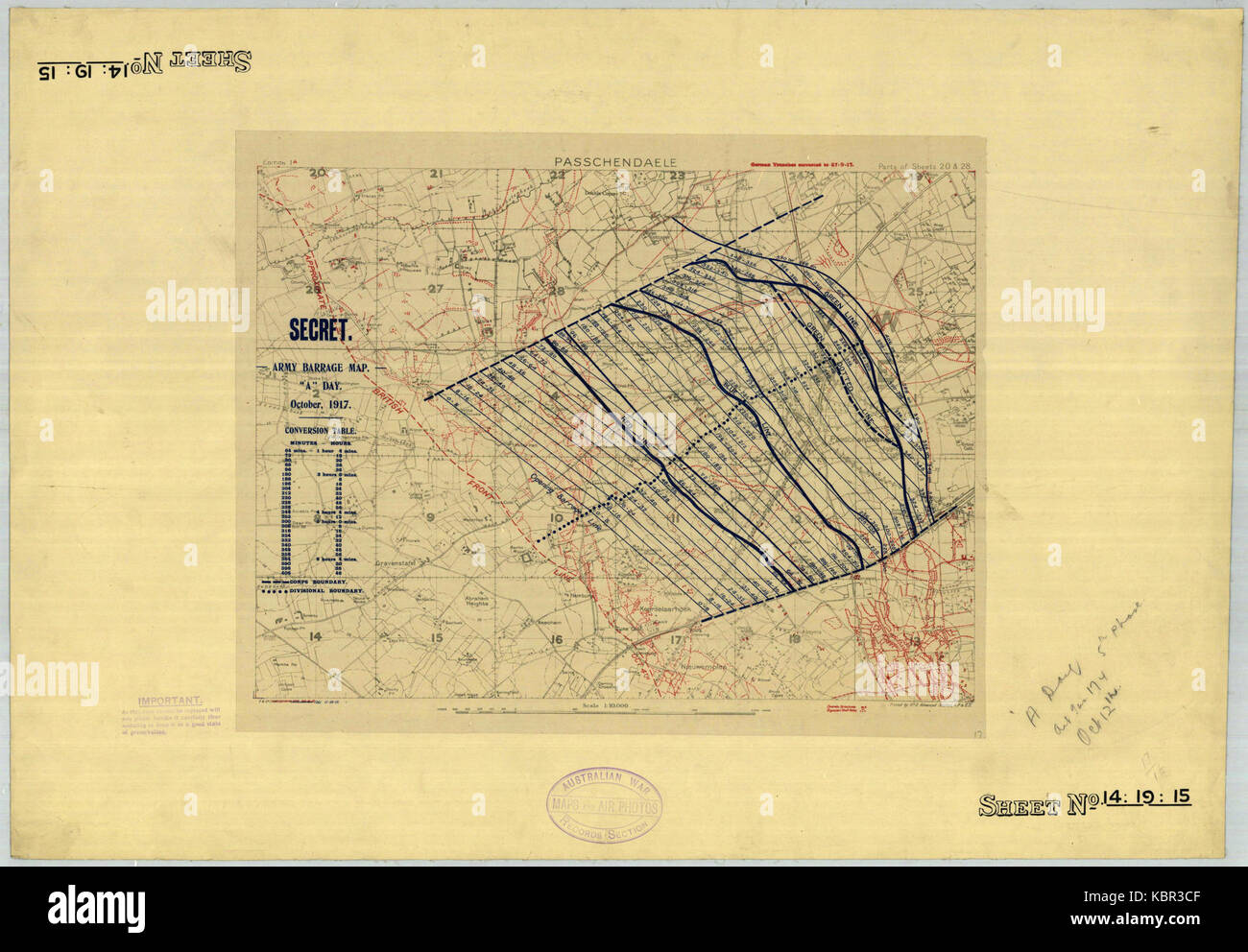 First Battle of Passchendaele barrage map (original Stock Photo - Alamy