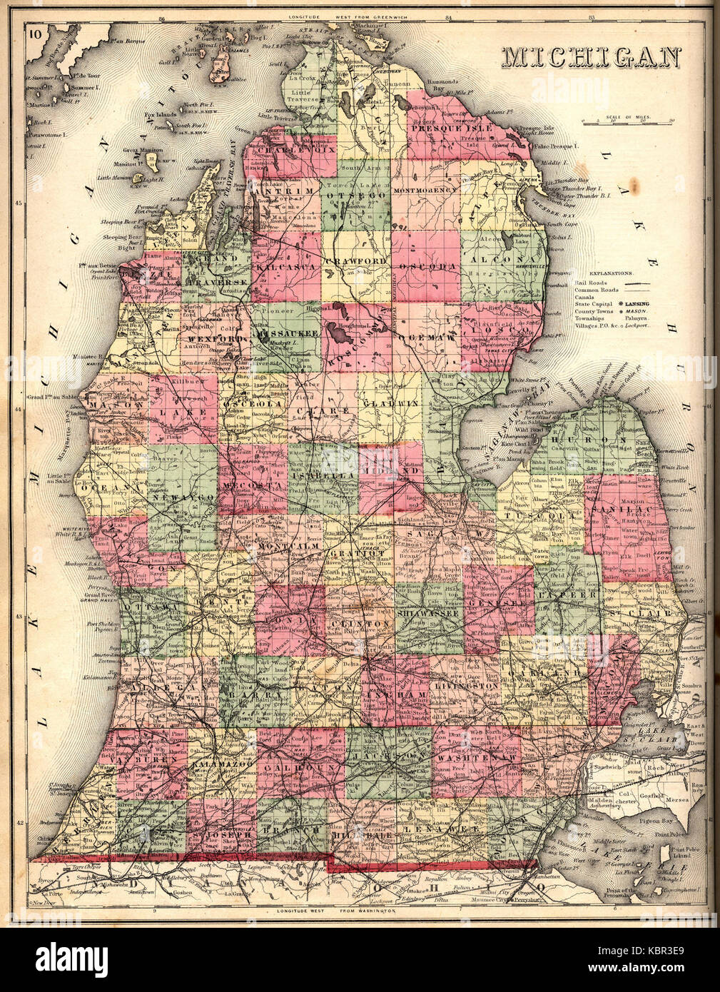 A historical map of Michigan from the year 1873, detailing the state's ...