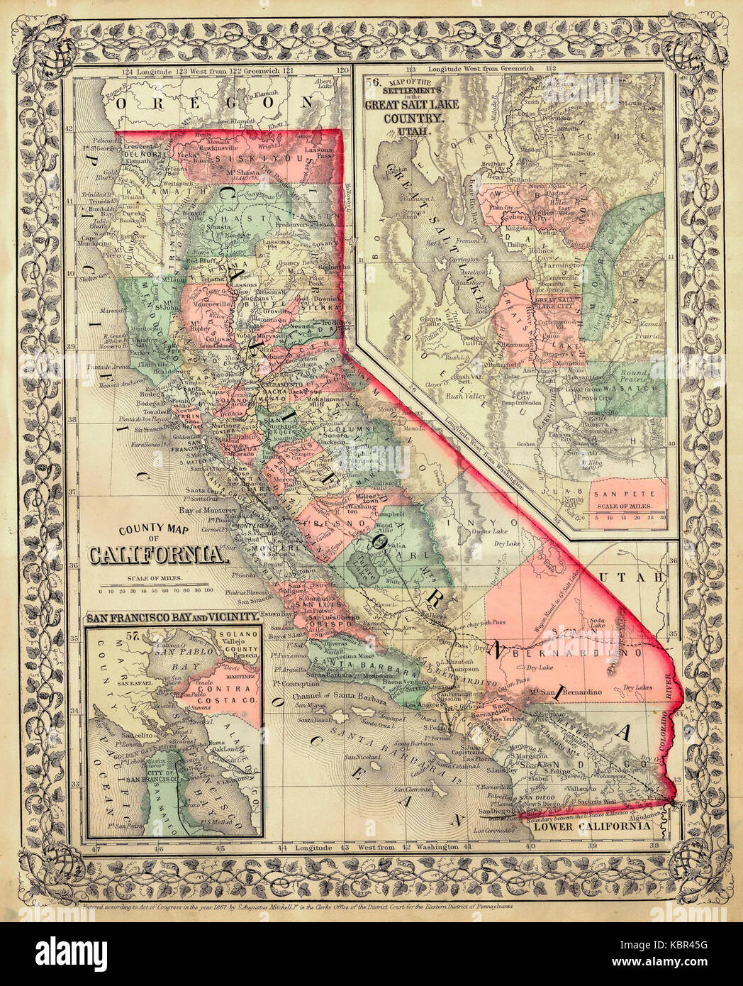This historical image depicts California in the year 1867, a time when ...