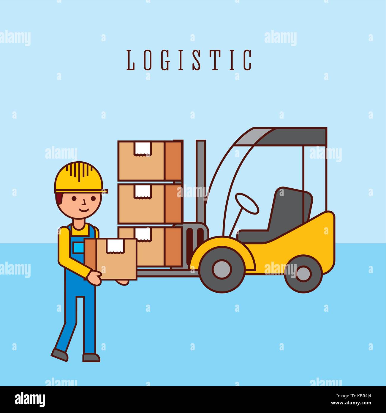 worker forklift with cardboard boxes logistic concept Stock Vector ...