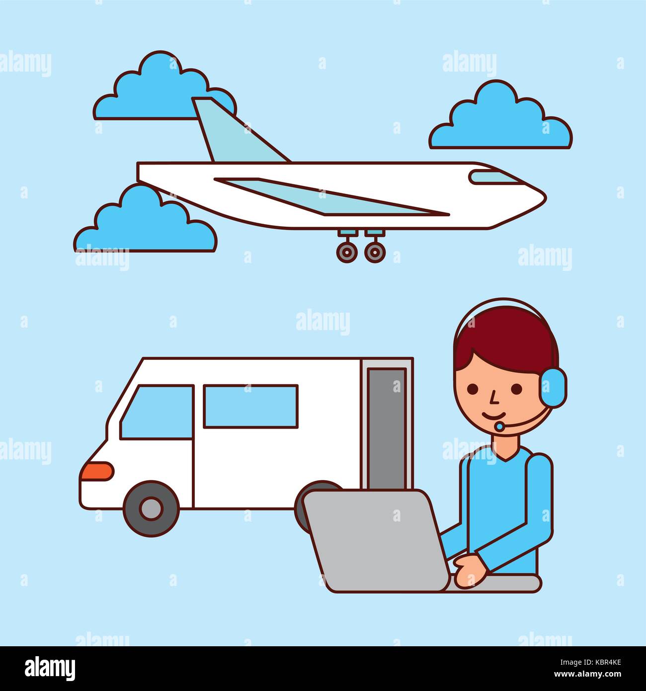 worker laptop airplane and truck delivery logistic Stock Vector Image ...