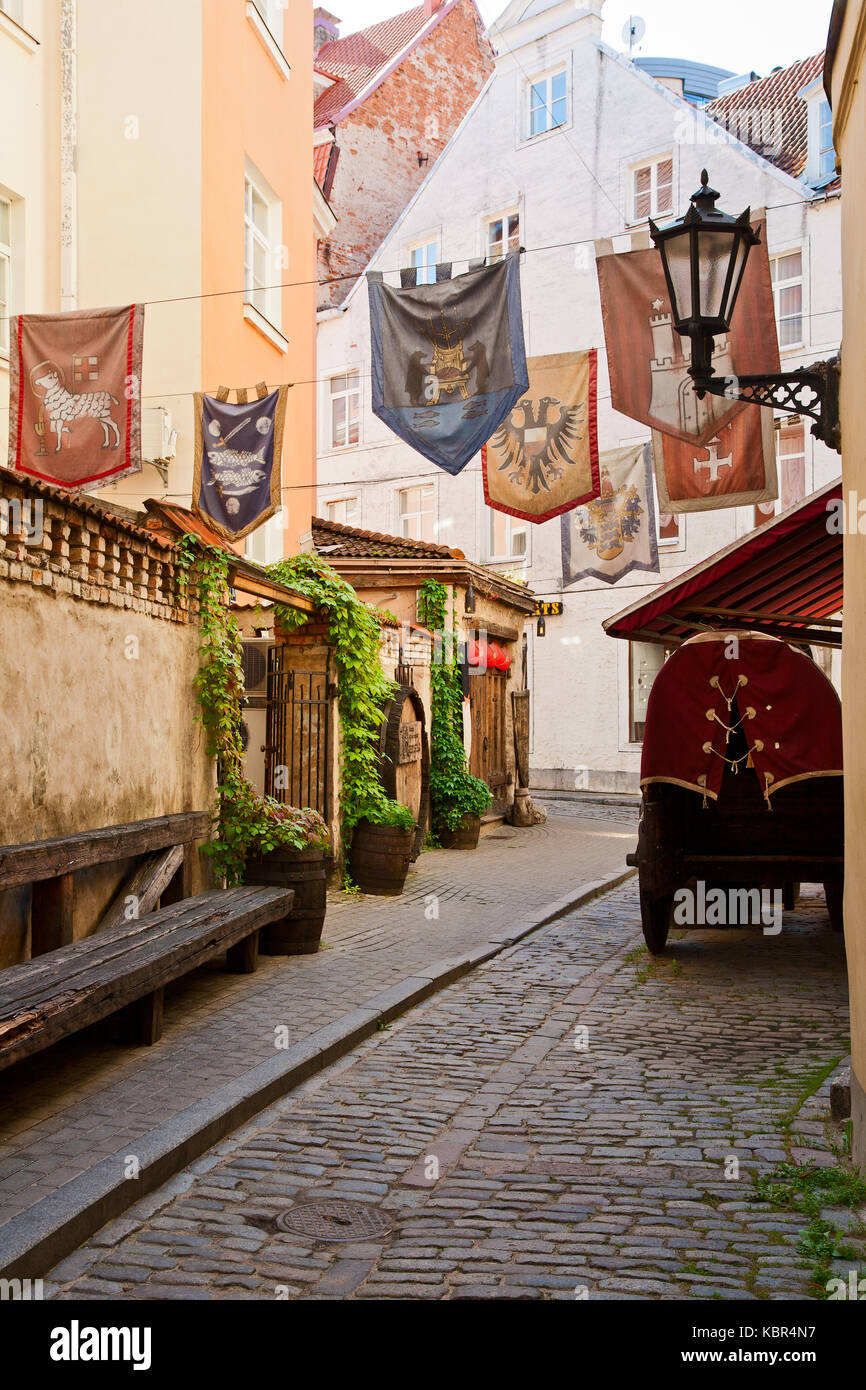 Lamp street in the narrow street in riga hi-res stock photography and ...