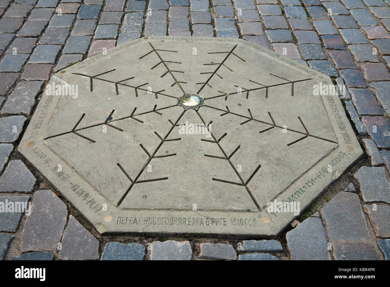 Sign in place of the first Christmas tree in 1510, Riga, Latvia Stock ...