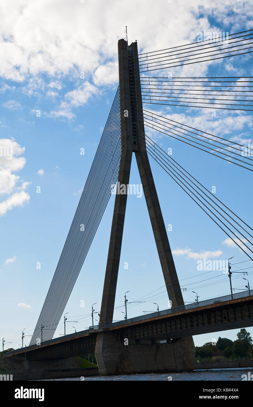Cable-braced bridge over the river Daugava.Riga.Latvia Stock Photo - Alamy