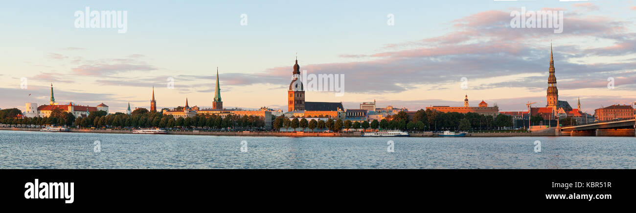Panoramic view of Riga's old town at sunset Stock Photo - Alamy