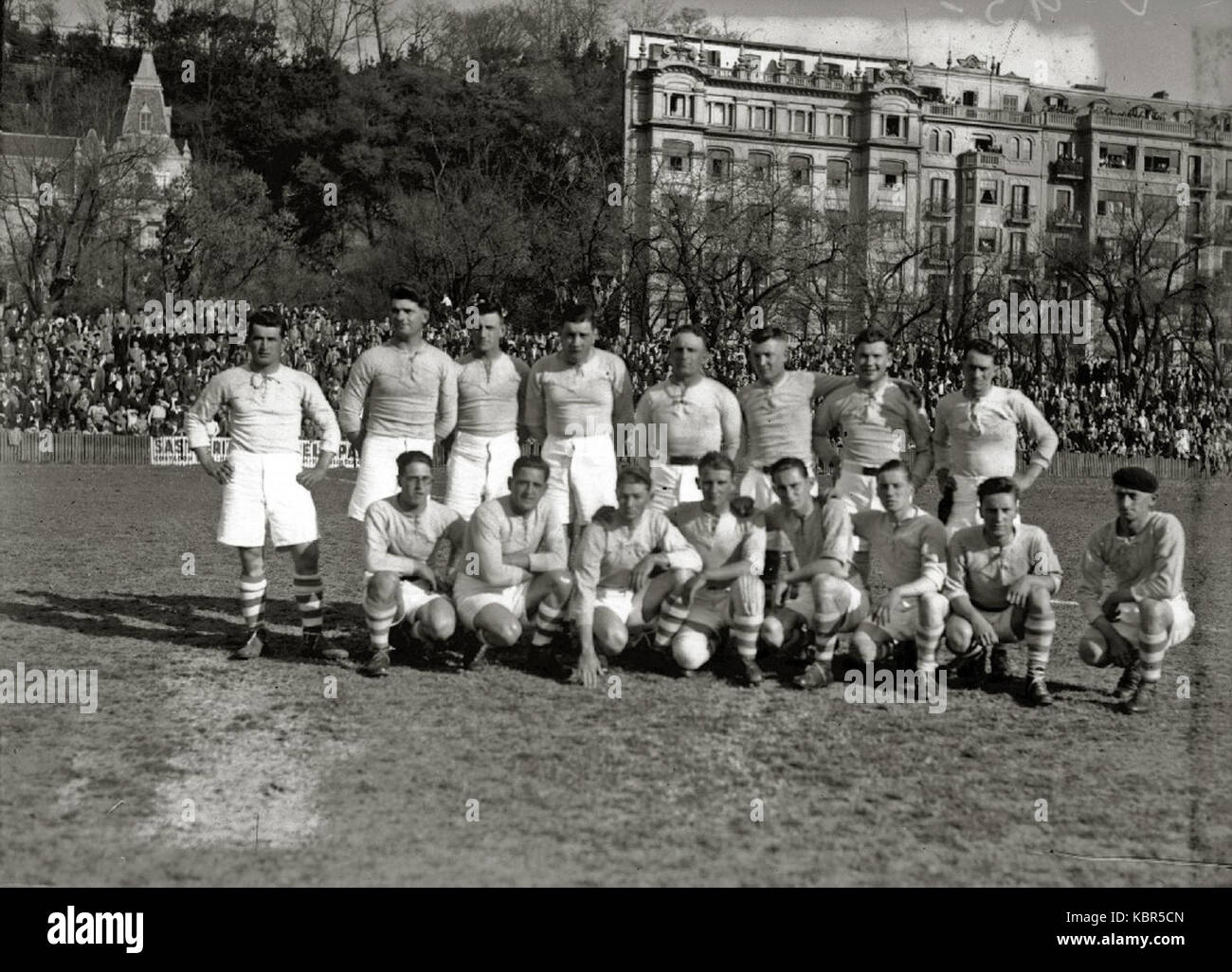 This image shows a rugby match at the Atotxa field, captured in one of ...