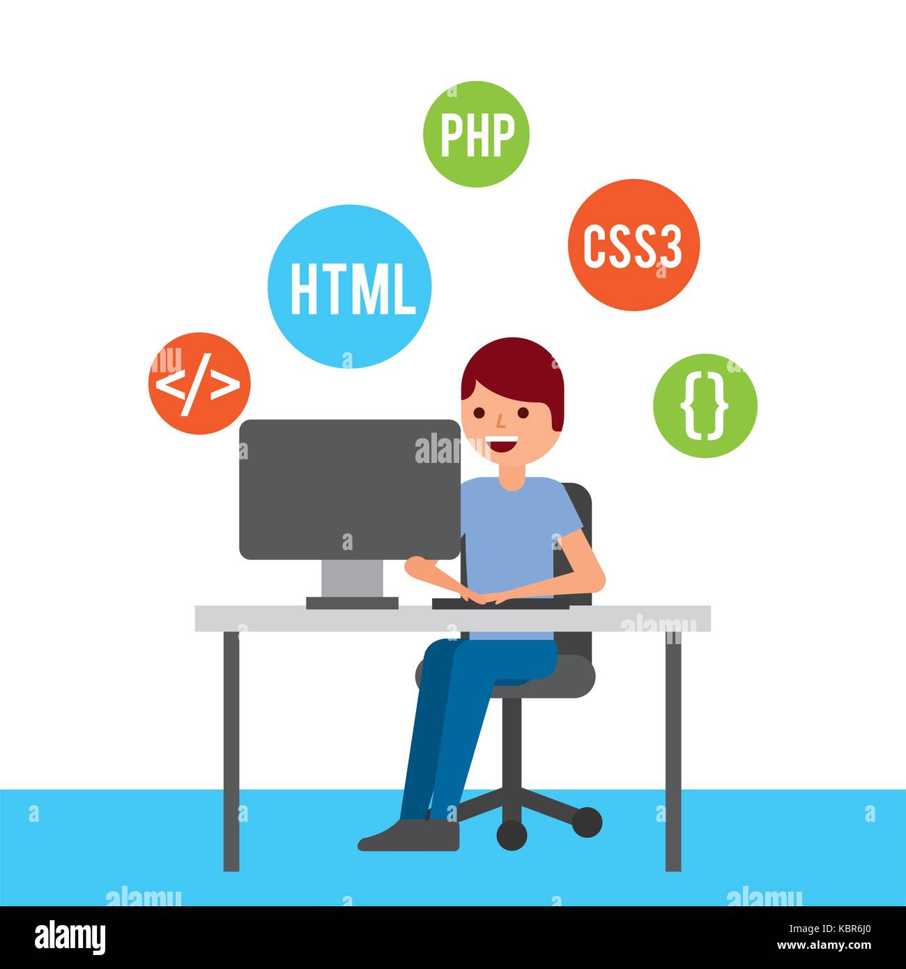 Man Programmer Working On His Pc Computer Coding And Programming Stock Vector Image And Art Alamy