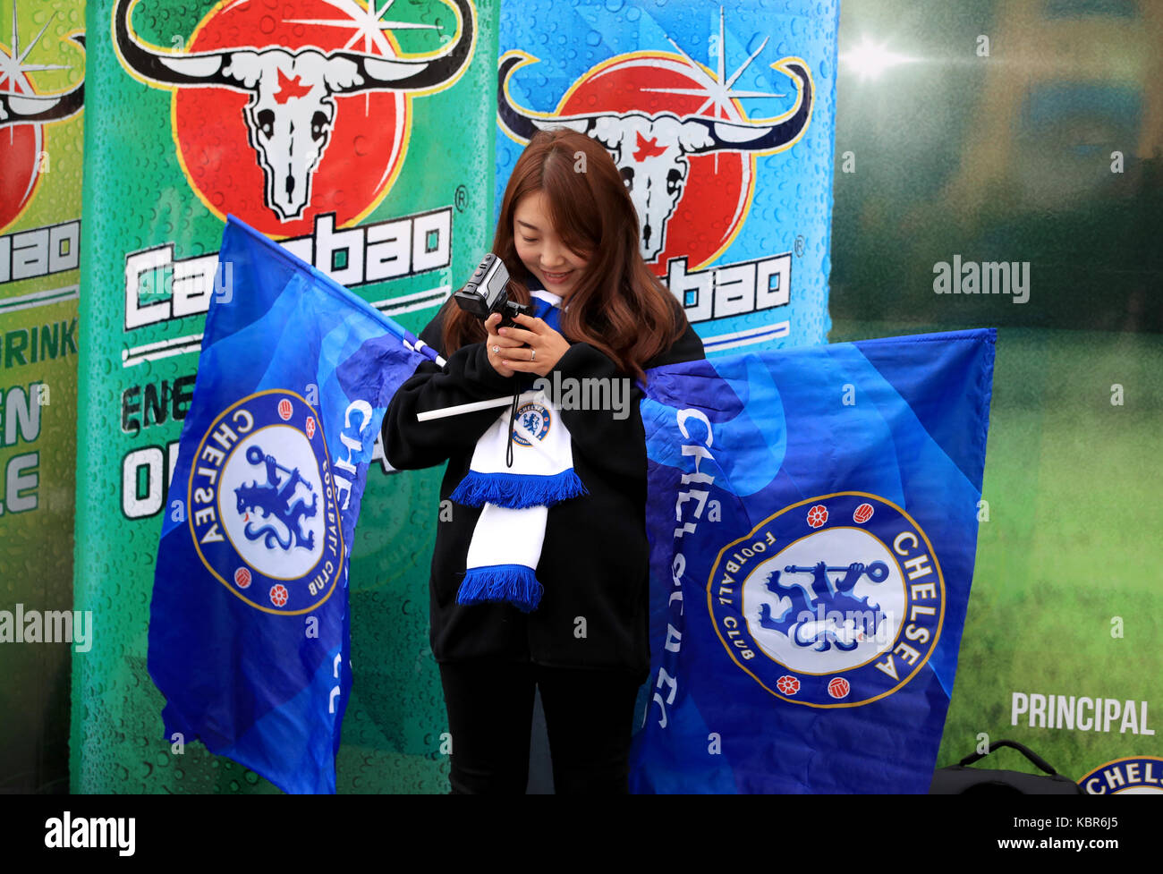 A Chelsea fan outside Stamford Bridge before the Premier League match ...