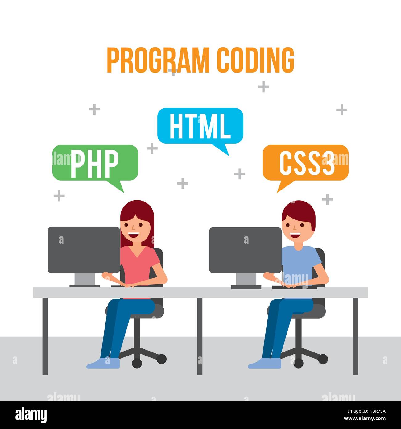 program coding girl and boy web development languages Stock Vector ...